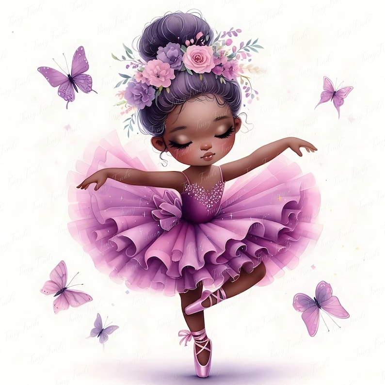 Black Ballerina Clipart: Purple Tutu, Butterfly Dance (JPEG Digital ...