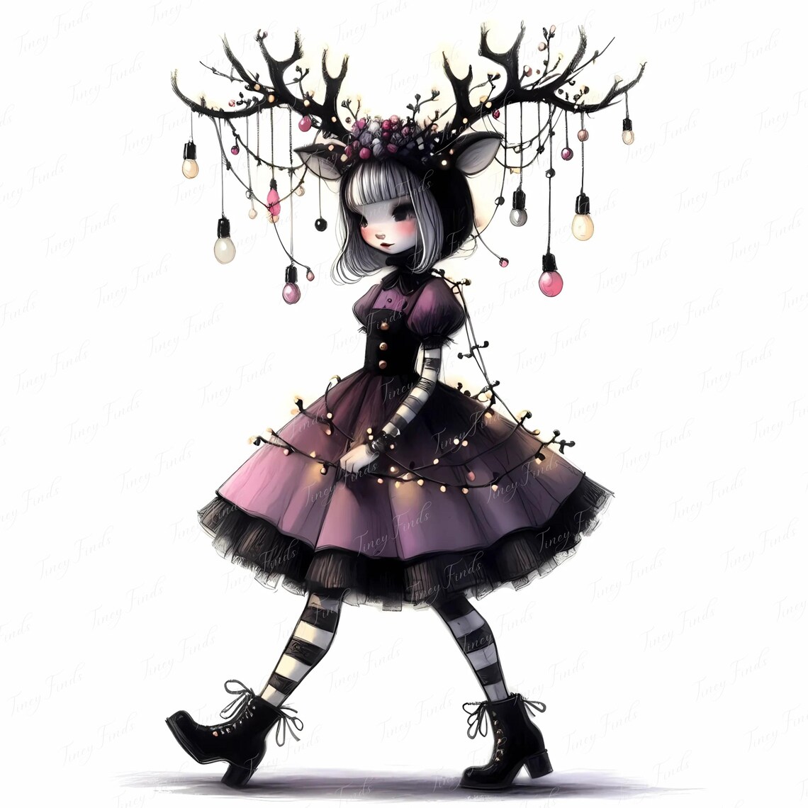 Gothic Reindeer Girl Clipart: Dark Fairy Tale Illustrations (JPEG ...
