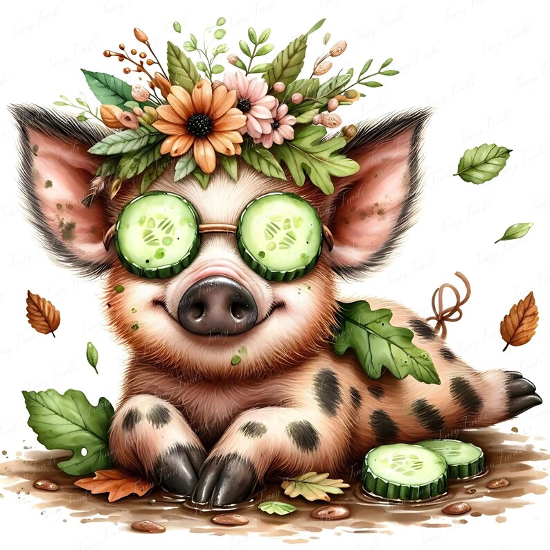 Cute Spa Piglet Clipart Bundle | 12 Fall Pig Spa Art Prints | Funny ...