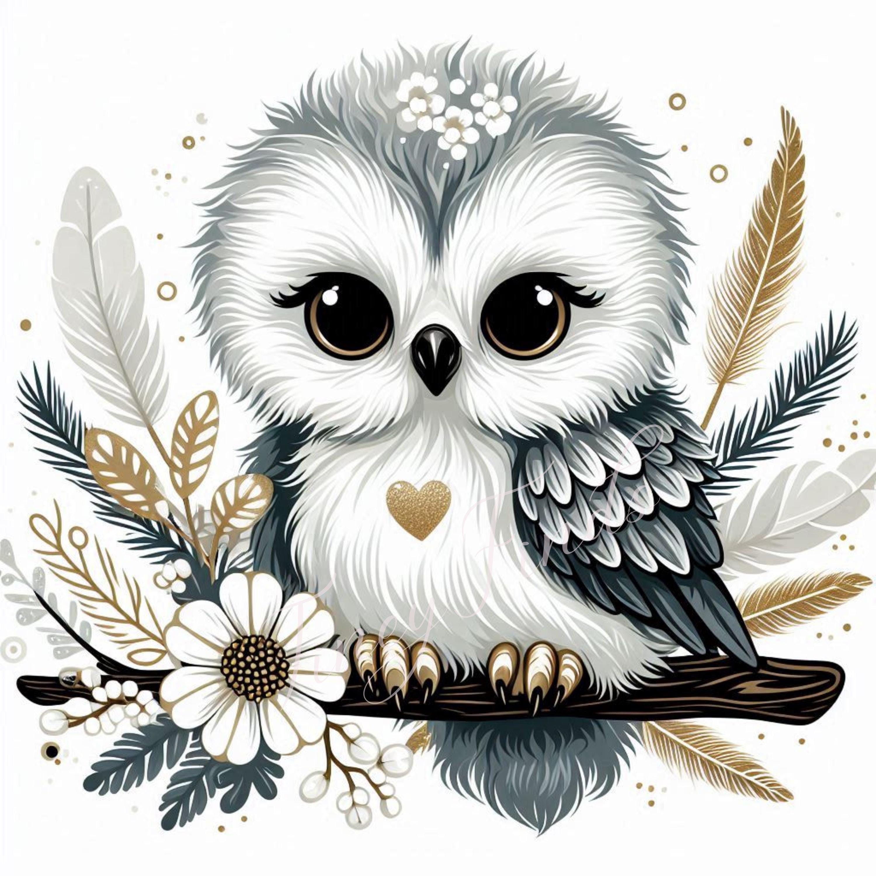 Boho Owl Clipart, Cute Watercolor Owl Digital Art 12 JPEG, Floral Owl ...