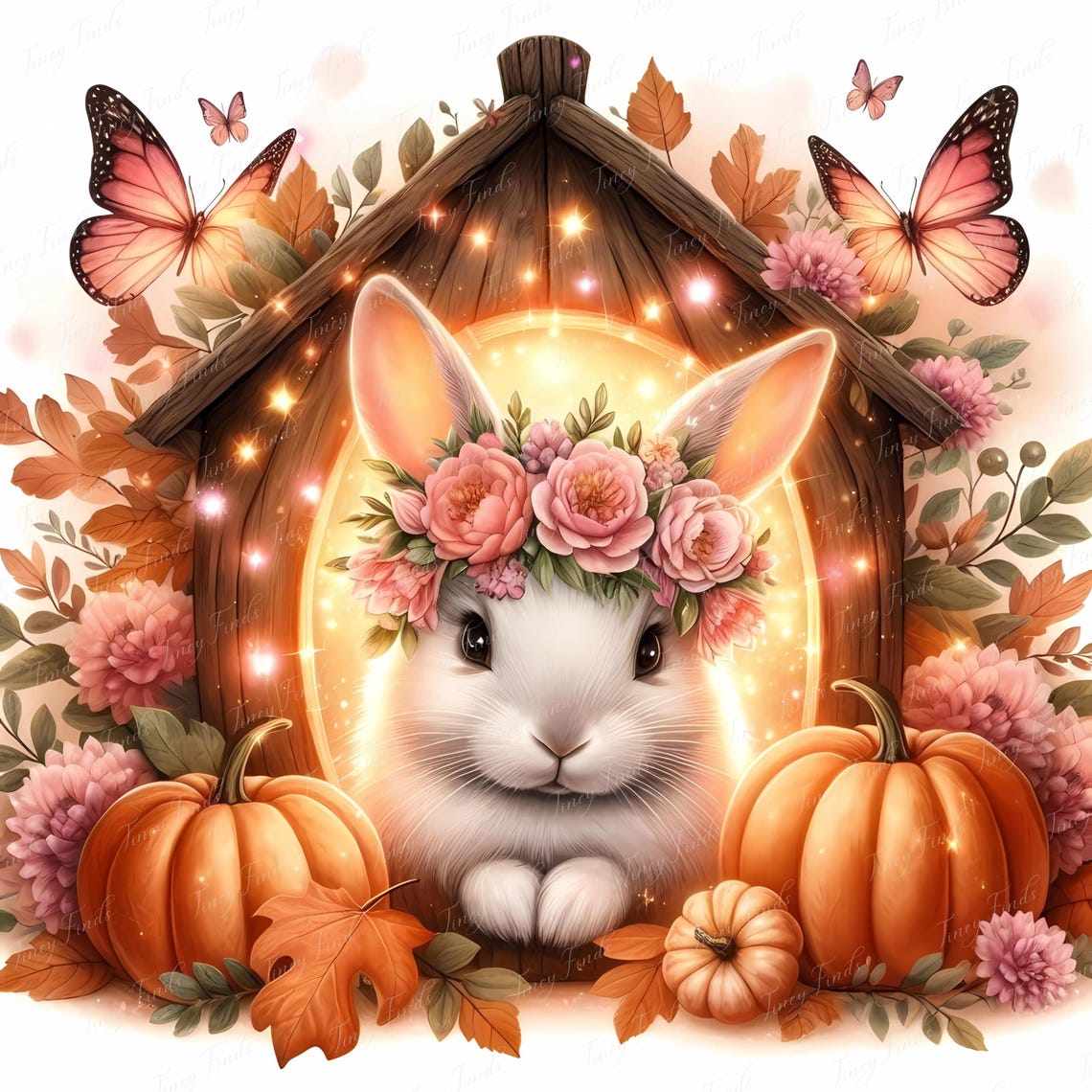 Autumn Bunny Clipart Bundle: Floral Pumpkin, Woodland Animals (digital ...