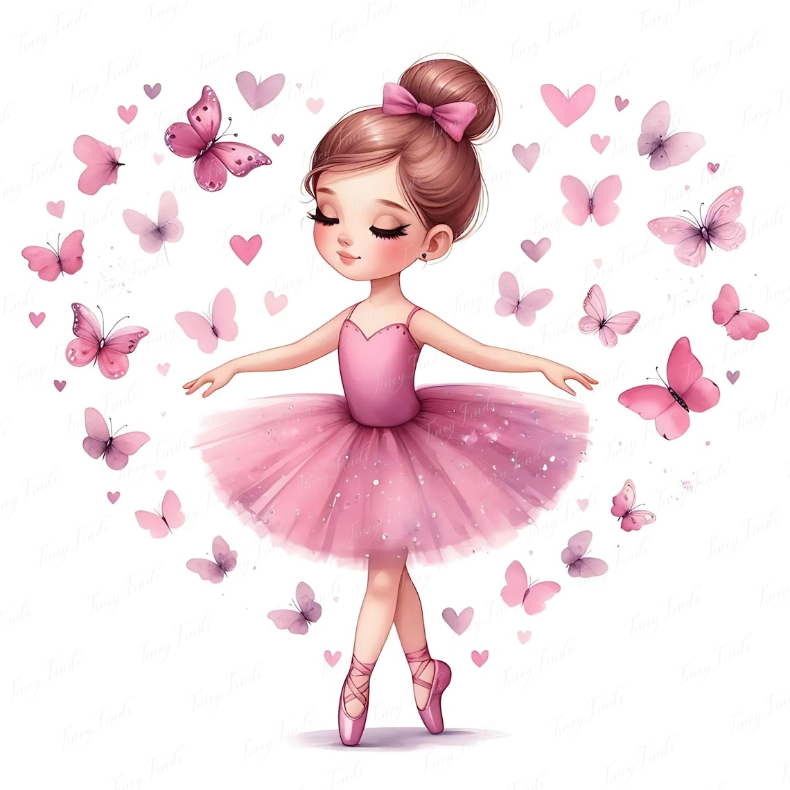 Ballerina Girl Clipart: Pink Tutu, Butterflies, Ballet Dance Print, (12 ...