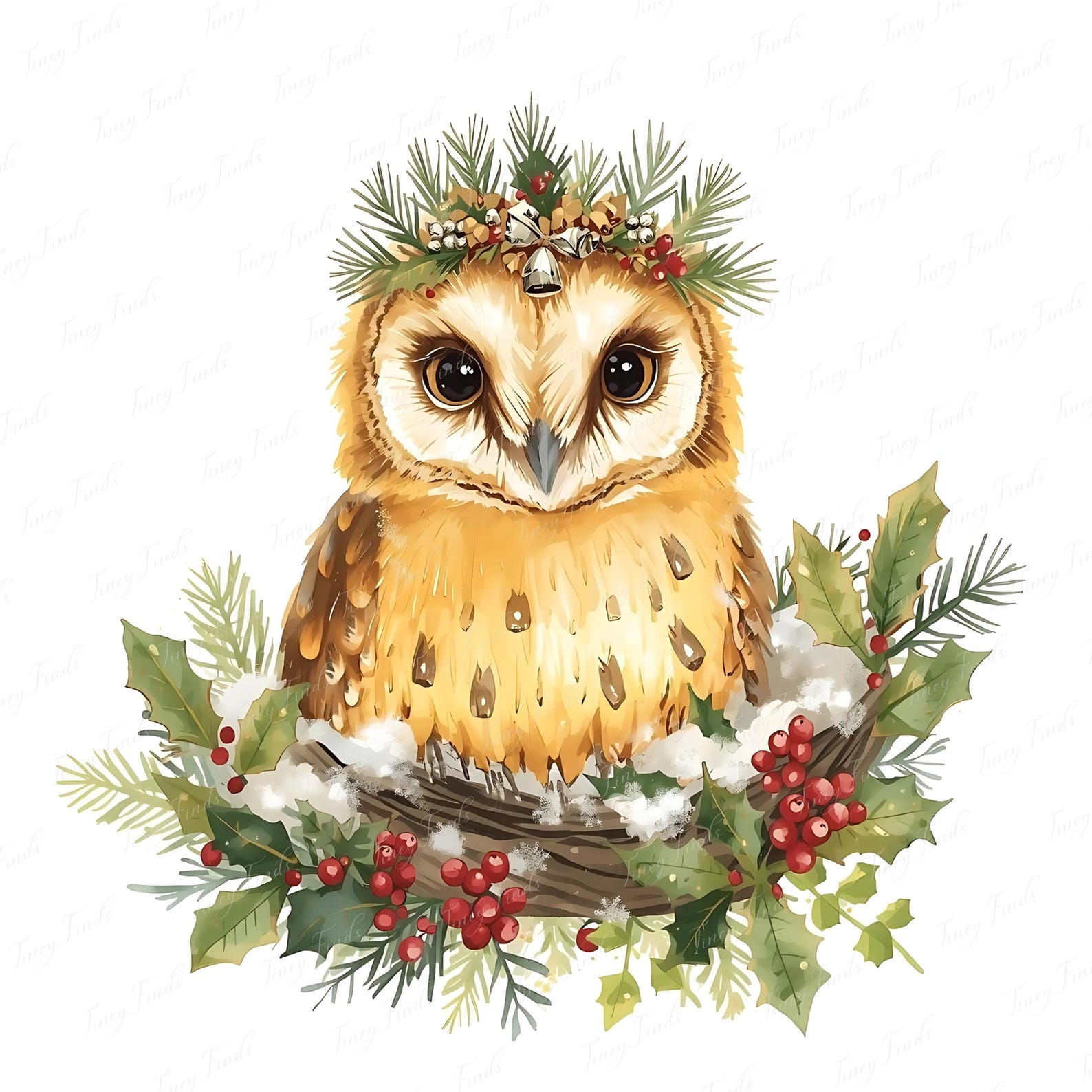 Watercolor Christmas Owl Clipart Bundle: Winter Woodland Art (digital ...