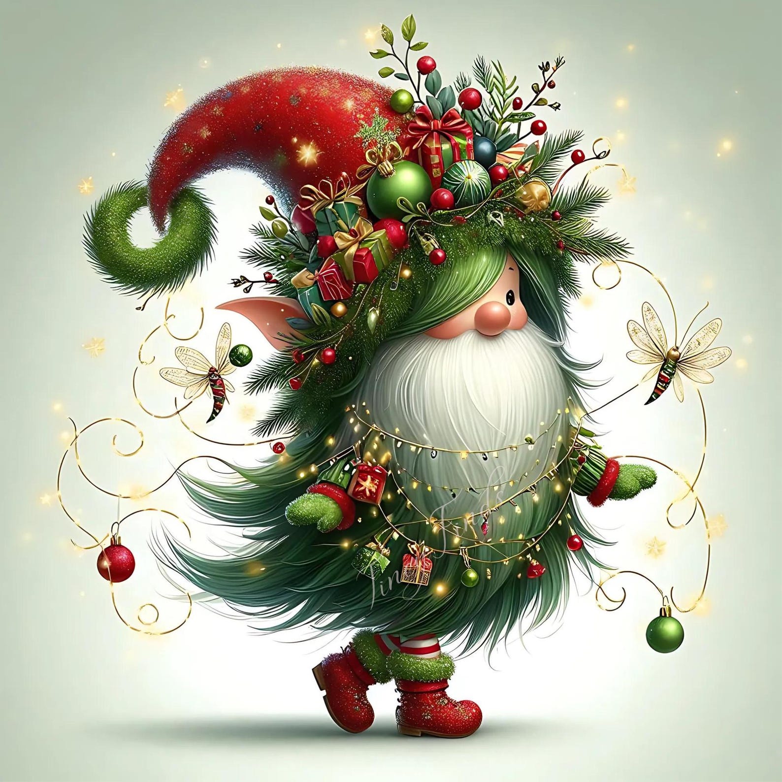 Christmas Gnome Clipart: Holiday Lights, Fairy Wings (12 Jpegs ...