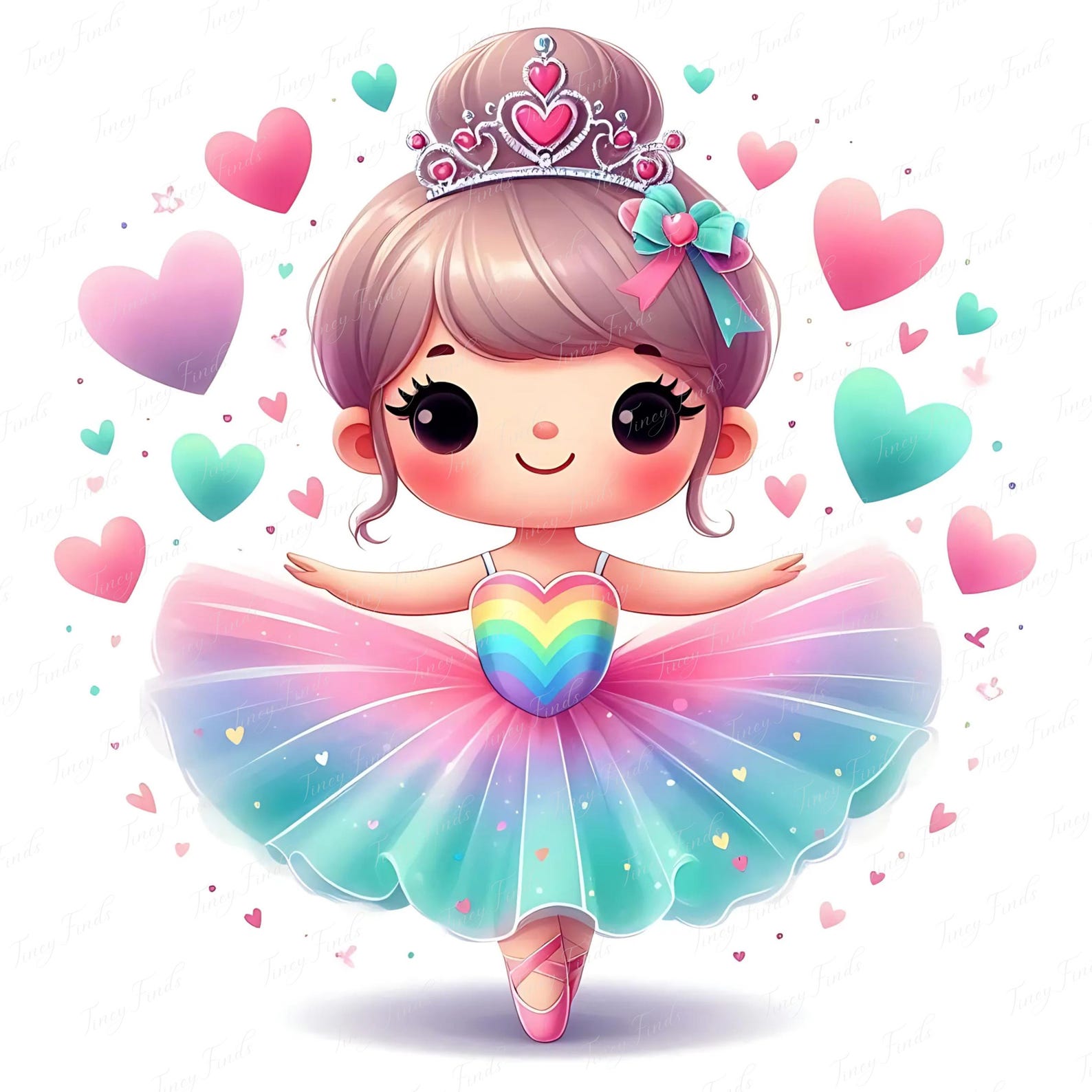 Rainbow Ballerina Girl Clipart Bundle Cute Princess Dancer Art 12