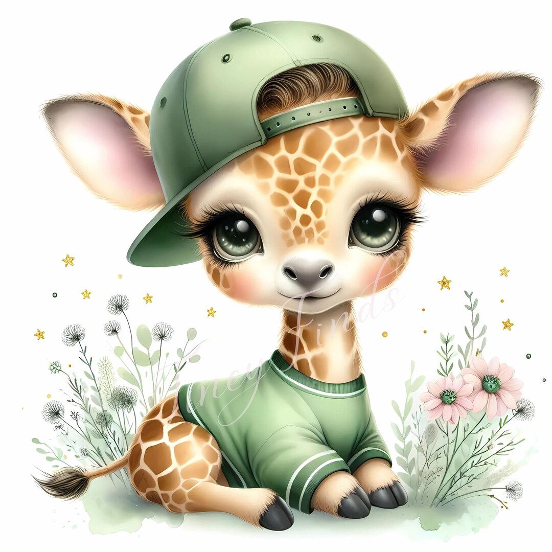 Baby Giraffe Clipart – Safari Animal With Green Hat (JPEG) - Etsy