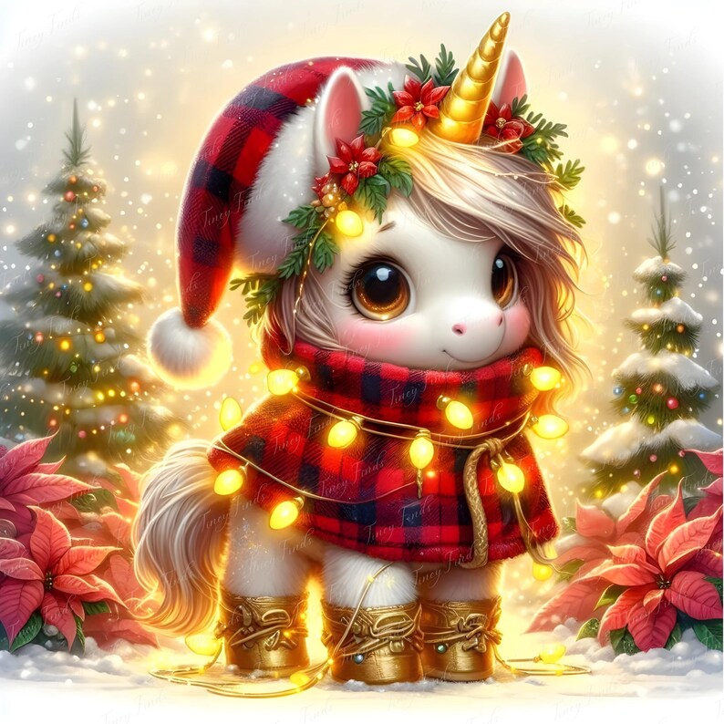 Christmas Unicorn Clipart Bundle: Red Plaid Winter Holiday Art (digital ...