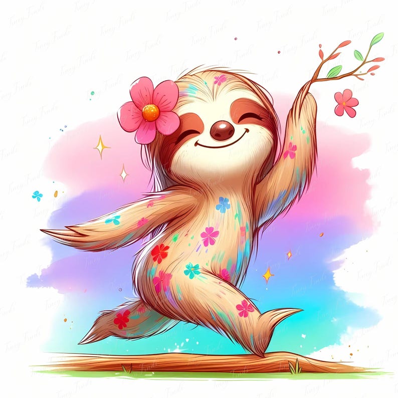 Watercolor Sloth Clipart | Boho Animal Printable | Sloth With Floral ...