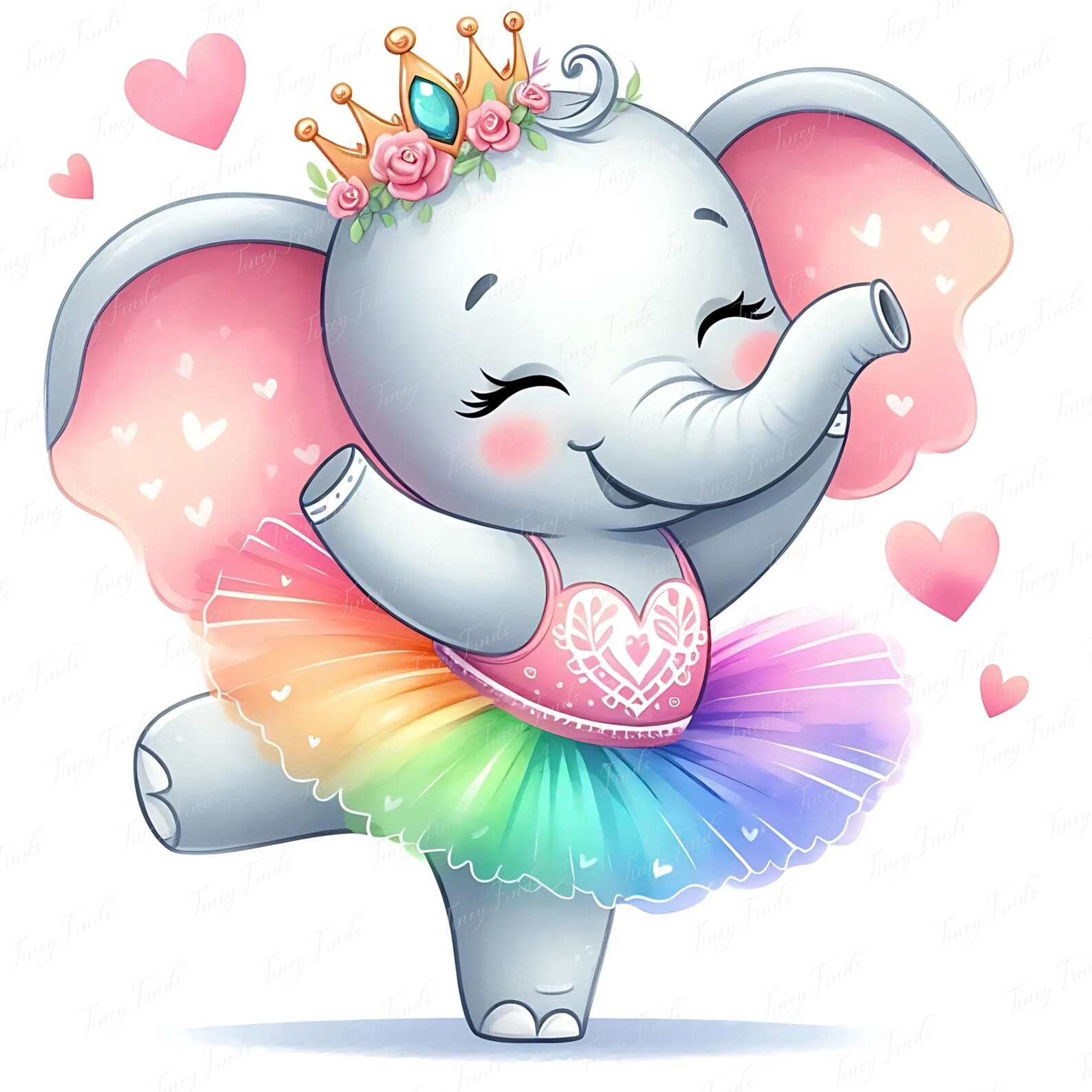 Ballerina Elephant Clipart: Rainbow Tutu Princess, Nursery Art (12 Pack ...