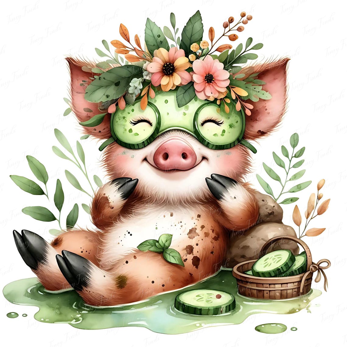 Cute Spa Piglet Clipart Bundle | 12 Fall Pig Spa Art Prints | Funny ...