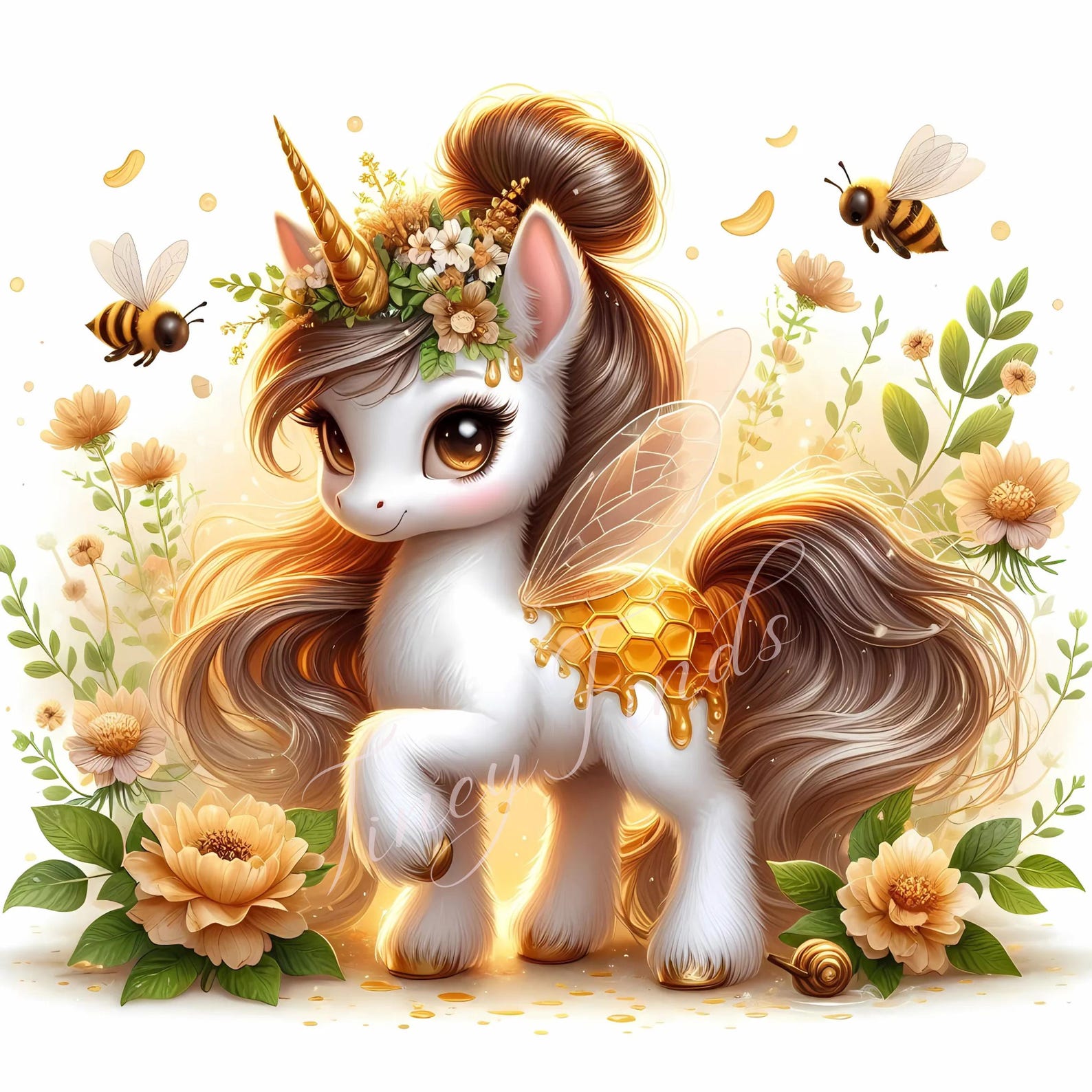 Honey Bee Unicorn 12 High- Resolution JPEG | Cute Watercolor Unicorn ...