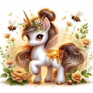Honey Bee Unicorn Clipart: Watercolor Floral Fantasy (digital Download ...