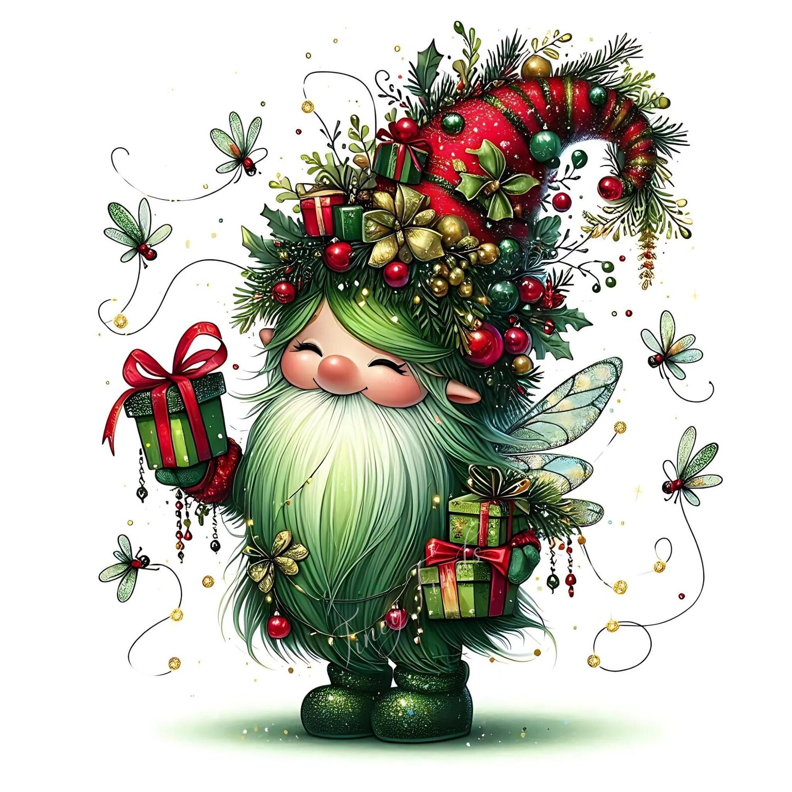 Christmas Gnome Clipart: Holiday Lights, Fairy Wings (12 Jpegs ...