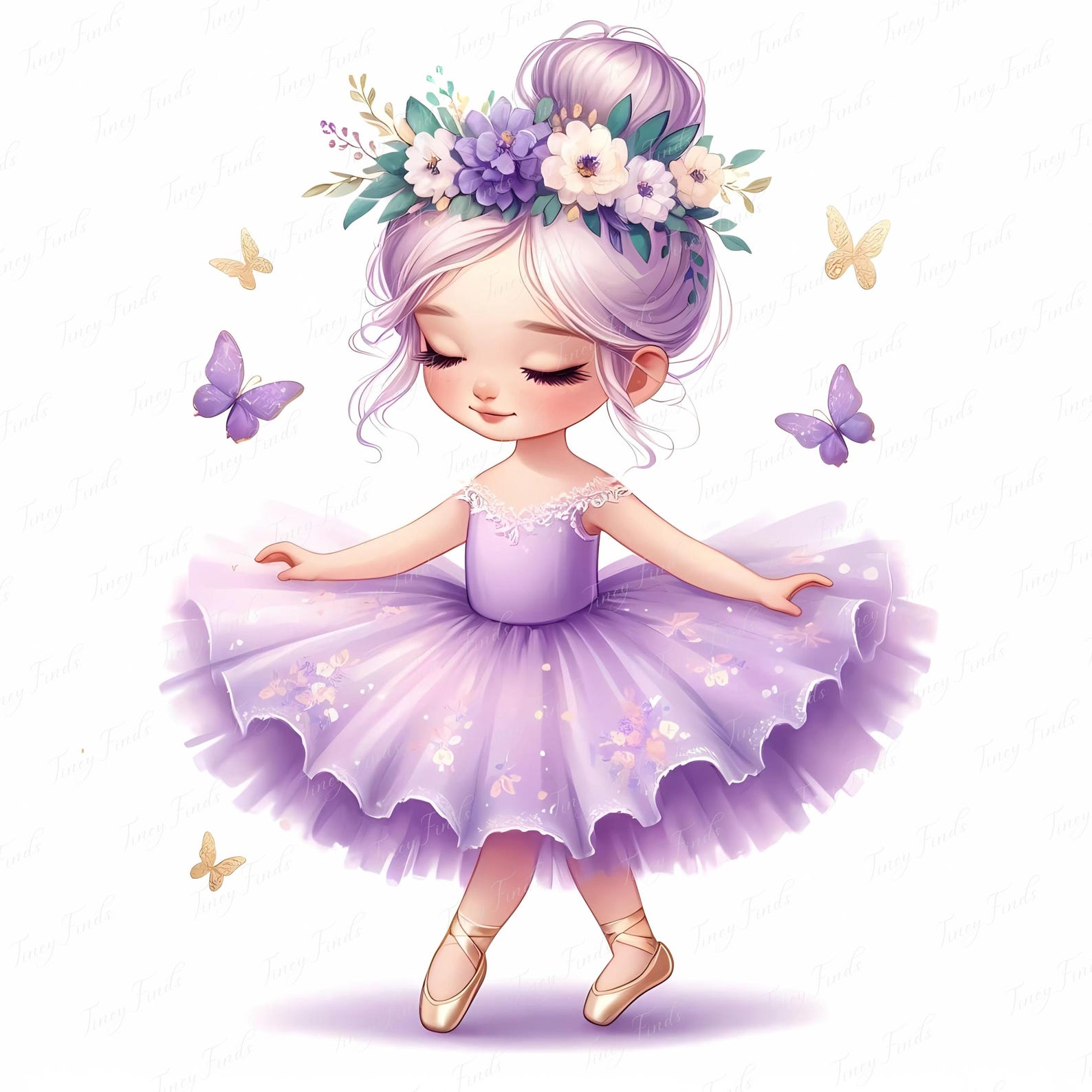 Purple Ballerina Girl Clip Art: Floral Tutu Ballet Dancer (digital ...