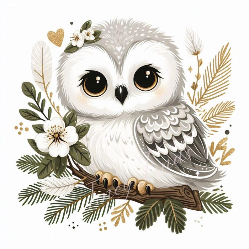 Boho Owl Clipart, Cute Watercolor Owl Digital Art 12 JPEG, Floral Owl ...