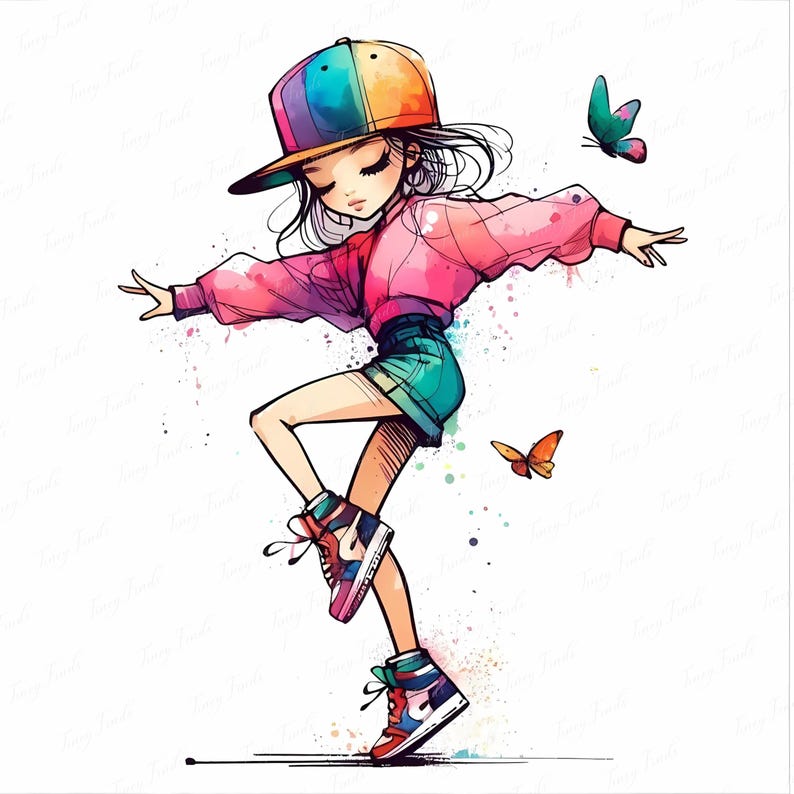 Colorful Street Dancer Girl Clipart | Cool Kids Digital Print | Dance ...