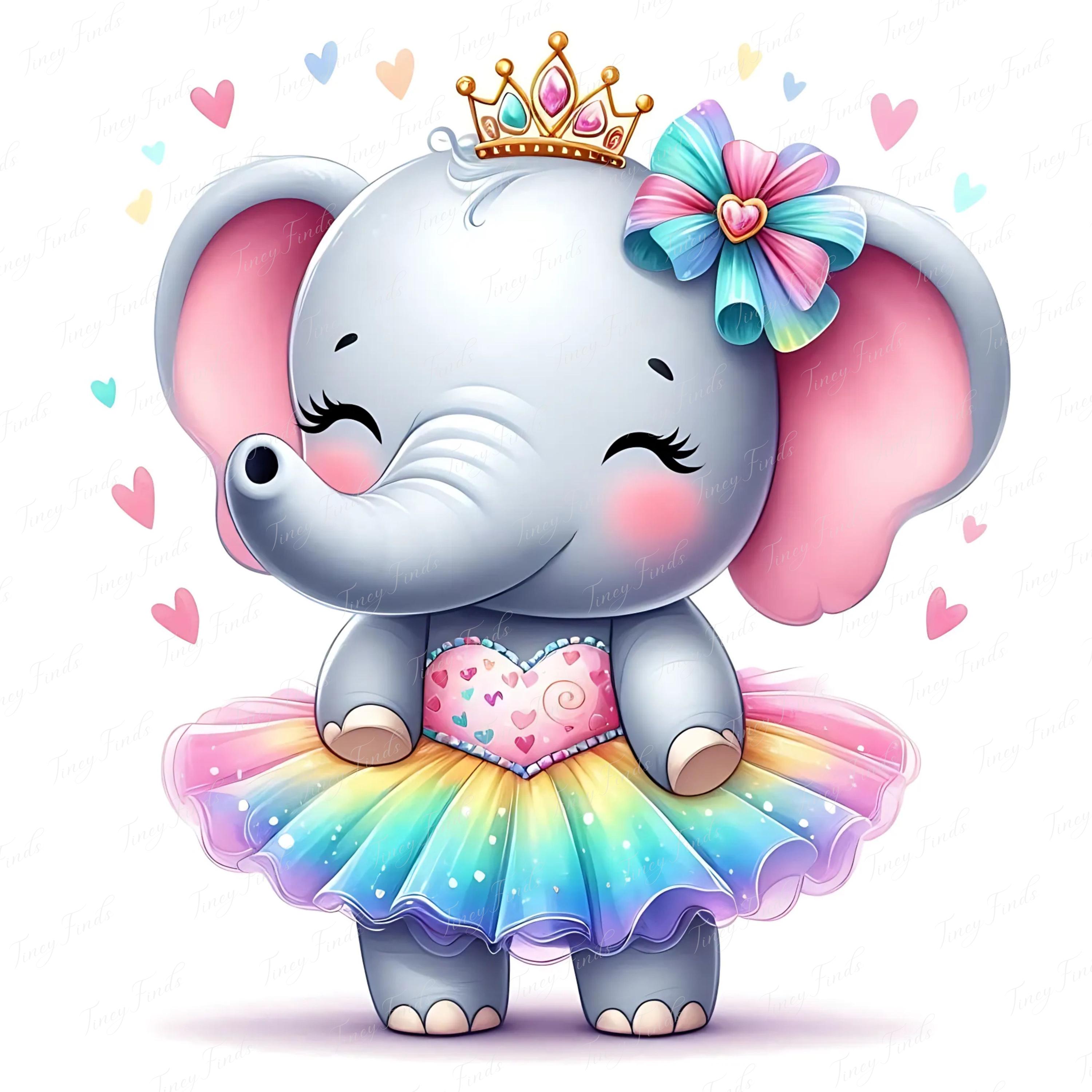 Ballerina Elephant Clipart: Rainbow Tutu Princess, Nursery Art (12 Pack ...