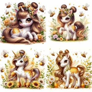 Honey Bee Unicorn 12 High- Resolution JPEG | Cute Watercolor Unicorn ...