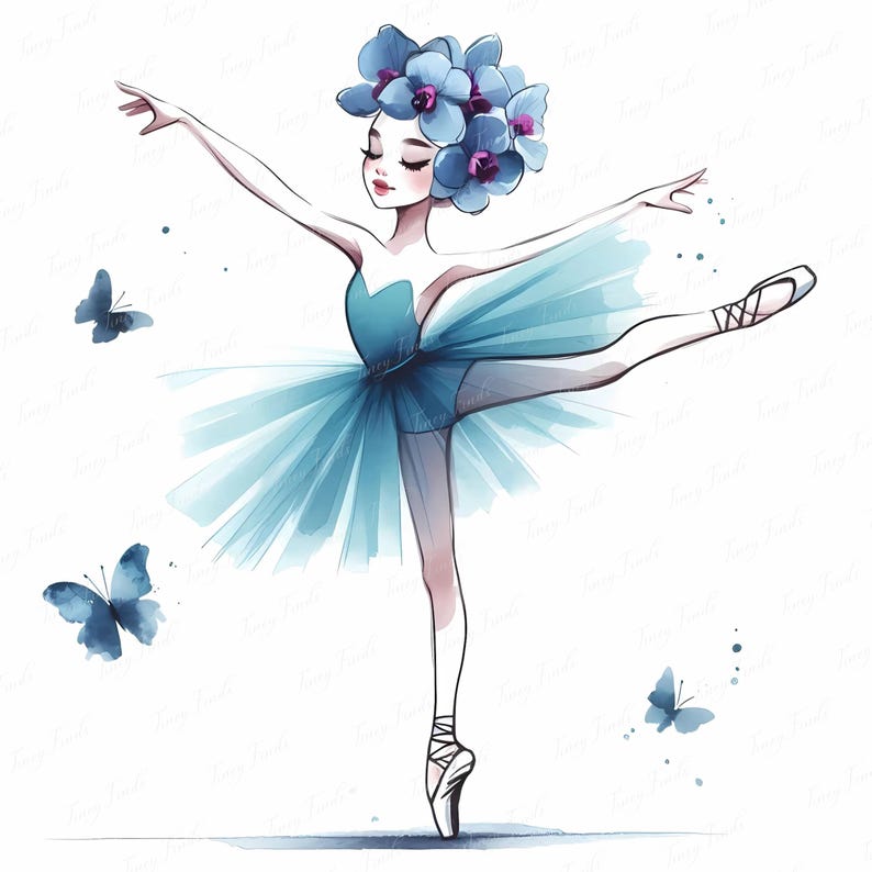 Blue Ballerina Girl Clipart | 12 Ballet Princess JPEG | Nursery Wall ...