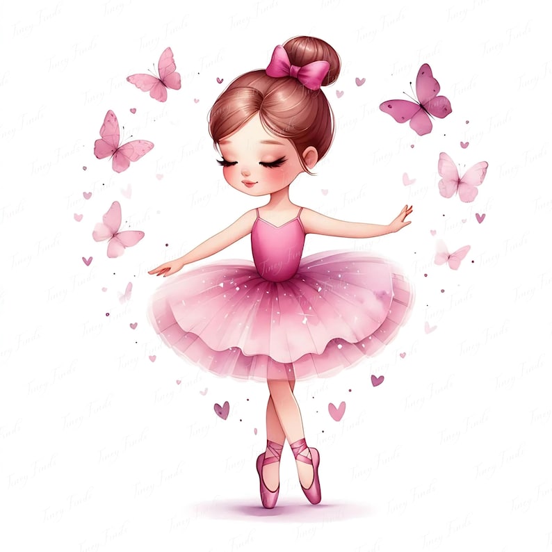 Ballerina Girl Clipart: Pink Tutu, Butterflies, Ballet Dance Print, (12 ...