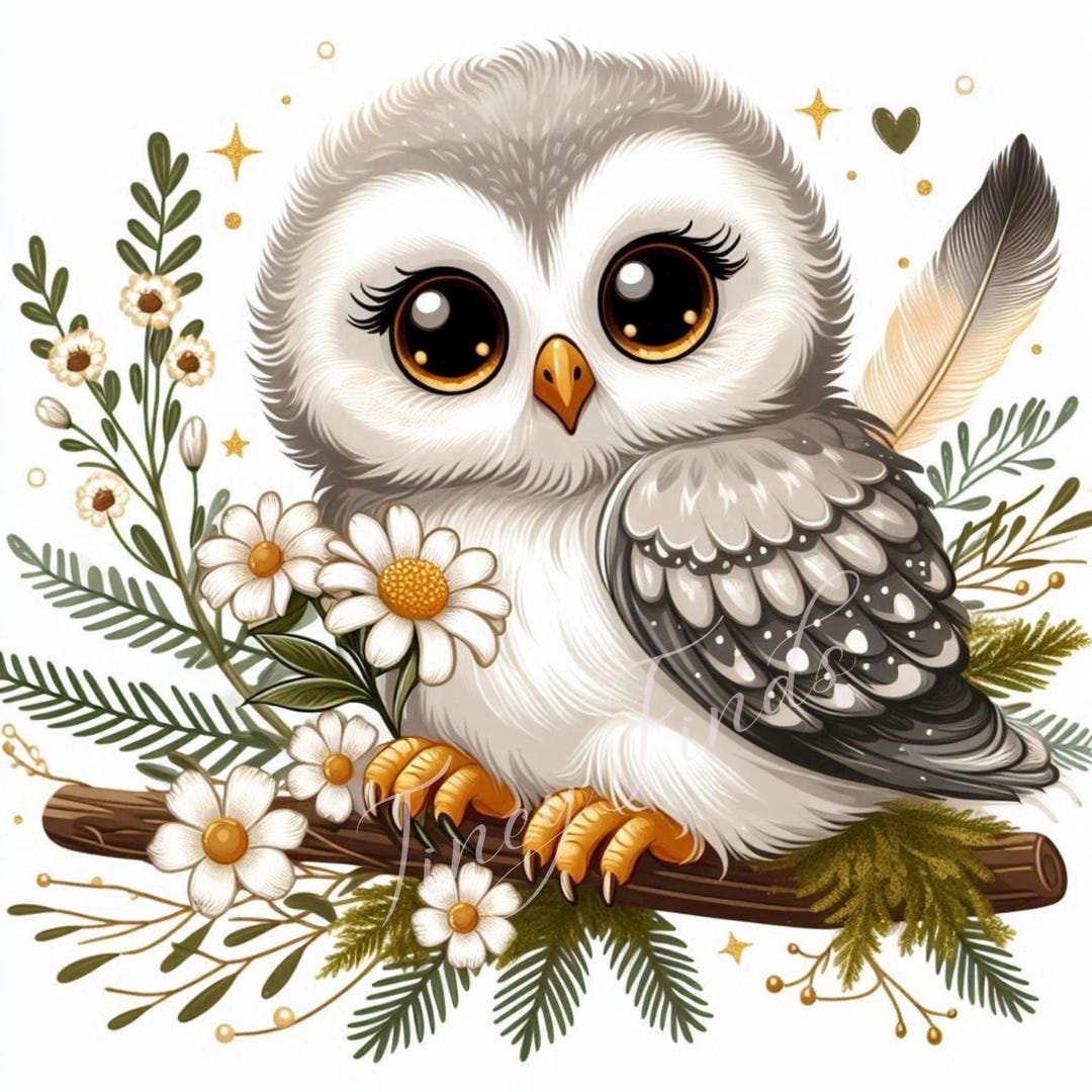 Boho Owl Clipart, Cute Watercolor Owl Digital Art 12 JPEG, Floral Owl ...