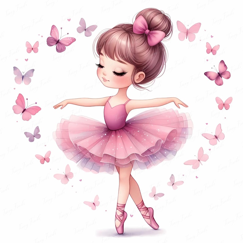 Ballerina Girl Clipart: Pink Tutu, Butterflies, Ballet Dance Print, (12 ...