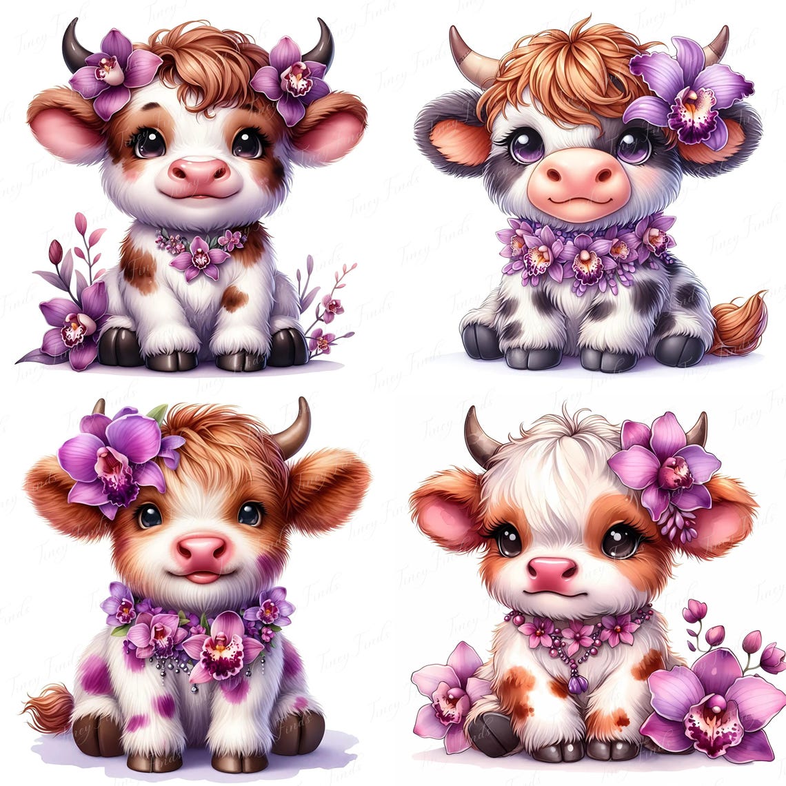 Highland Cow Nursery Art: Purple Orchid Clipart (12 Set JPEG) - Etsy