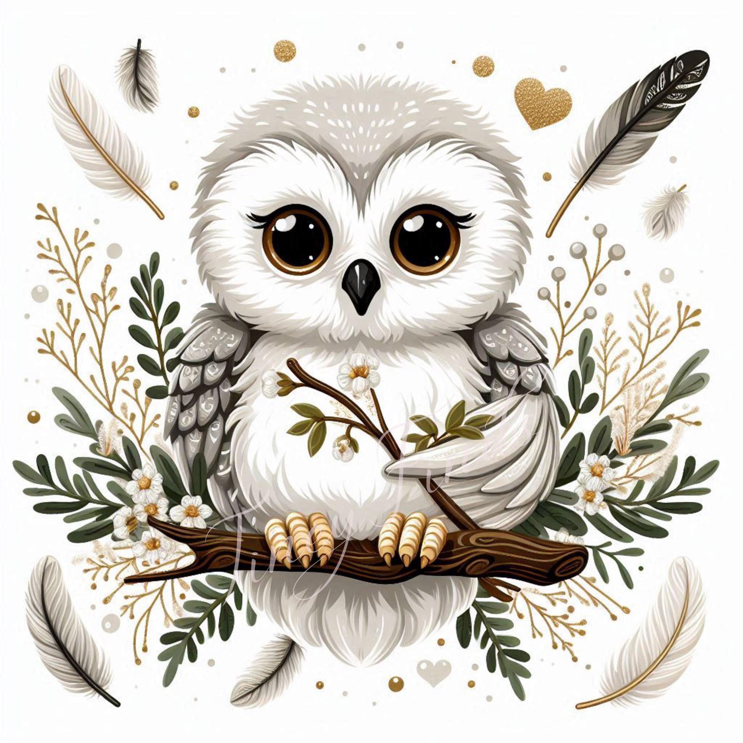 Boho Owl Clipart, Cute Watercolor Owl Digital Art 12 JPEG, Floral Owl ...