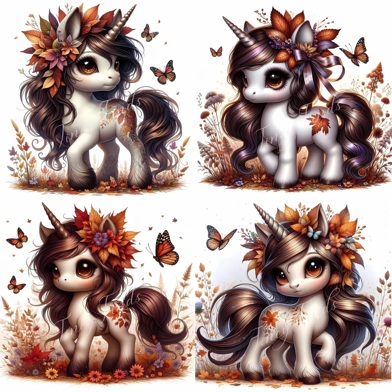 Autumn Baby Unicorn Clipart: Fall Leaves, Butterflies (digital Download ...