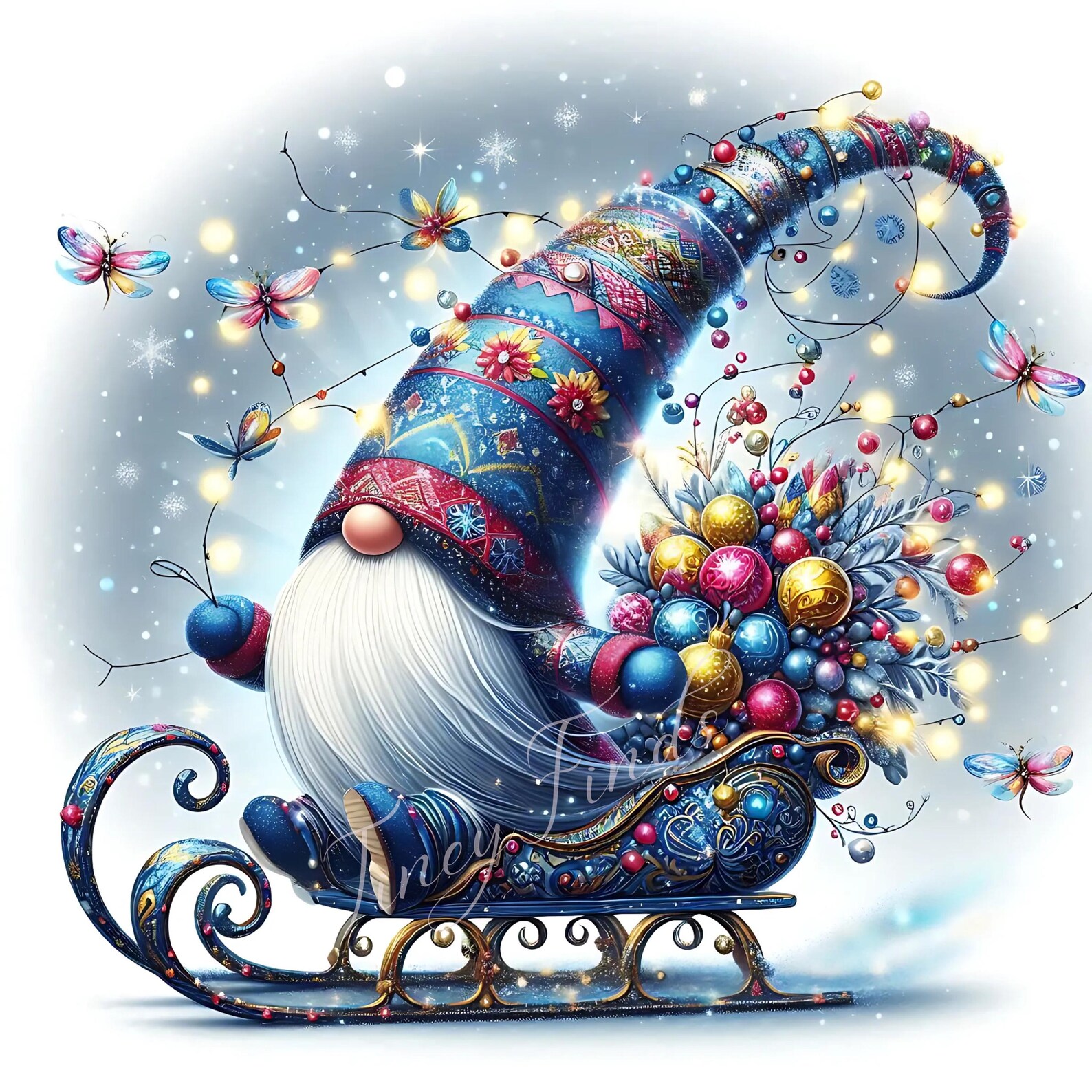 Holiday Gnomes Riding Sleigh in Blue Christmas Theme, Gnome Sublimation ...