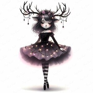 Gothic Reindeer Girl Clipart: Dark Fairy Tale Illustrations (JPEG ...