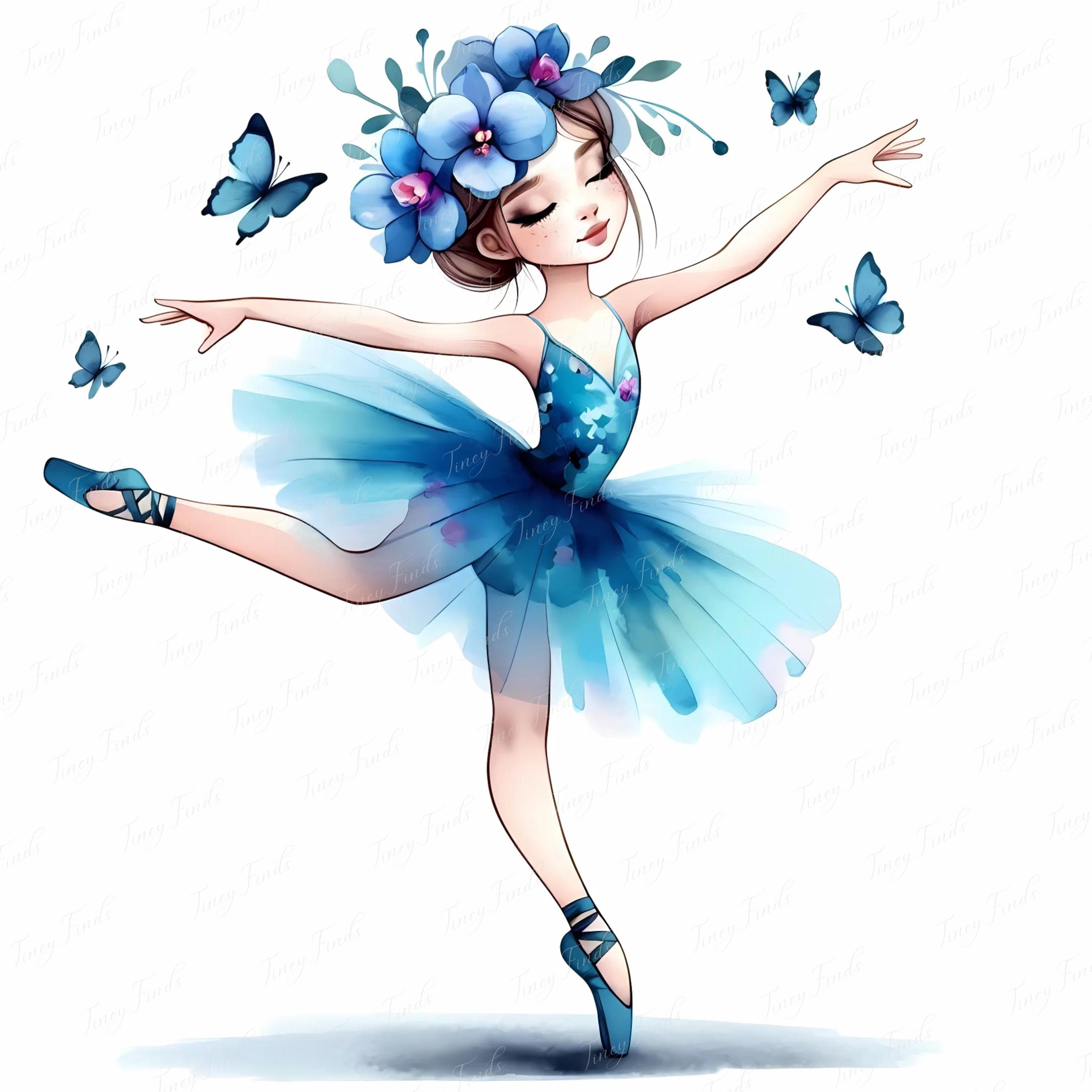 Blue Ballerina Girl Clipart | 12 Ballet Princess JPEG | Nursery Wall ...