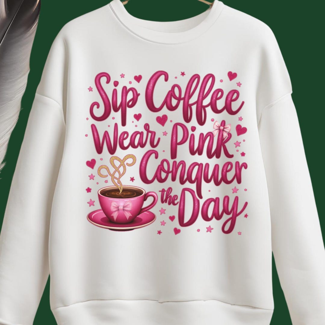 Motivational Coffee PNG: Sip Coffee, Wear Pink, Conquer the Day ...