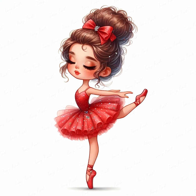 Red Ballerina Clipart: Ballet Dancer Illustration (10 JPEG Digital ...