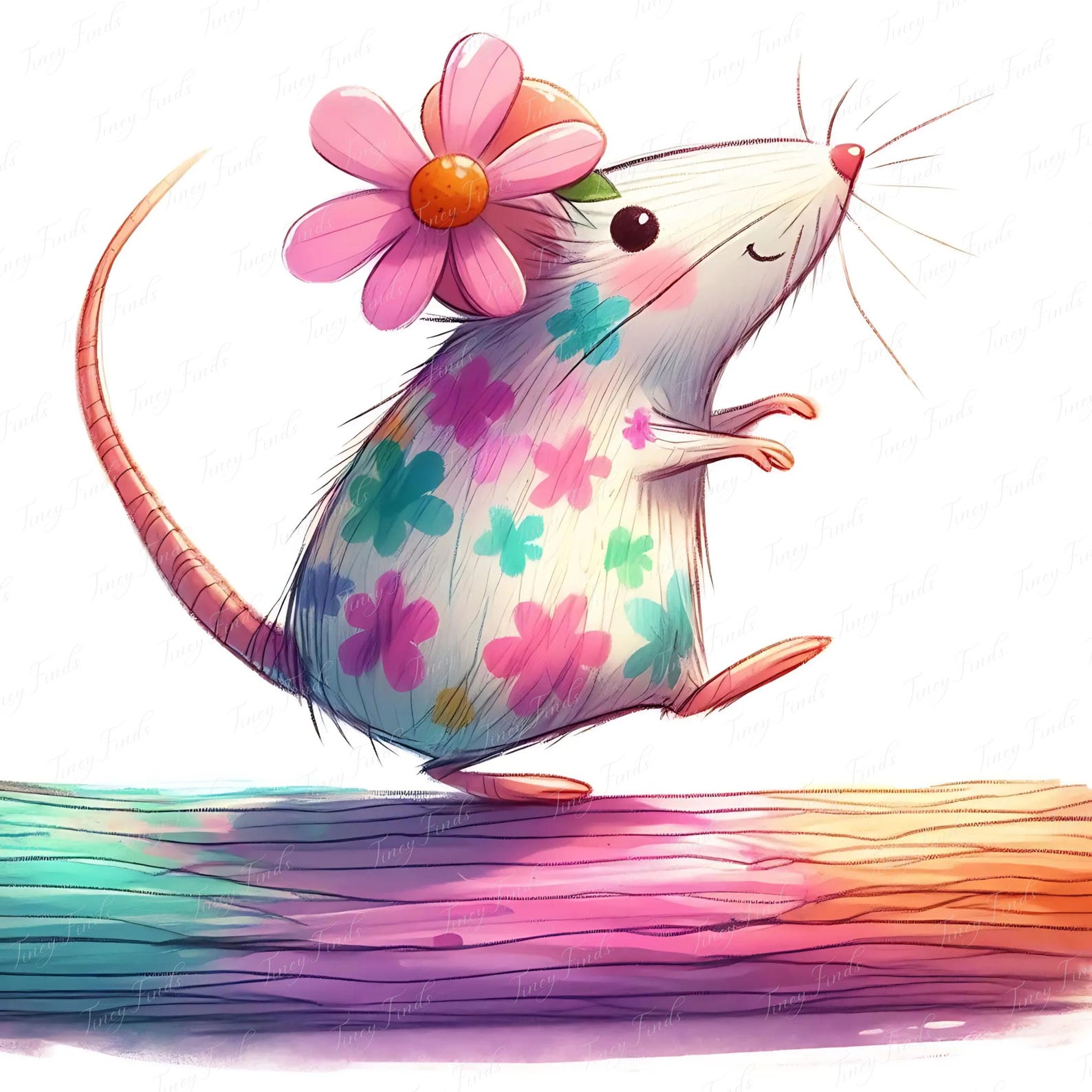 Floral Watercolor Rat Drawing Clipart | Cute Boho Rat Digital Art ...