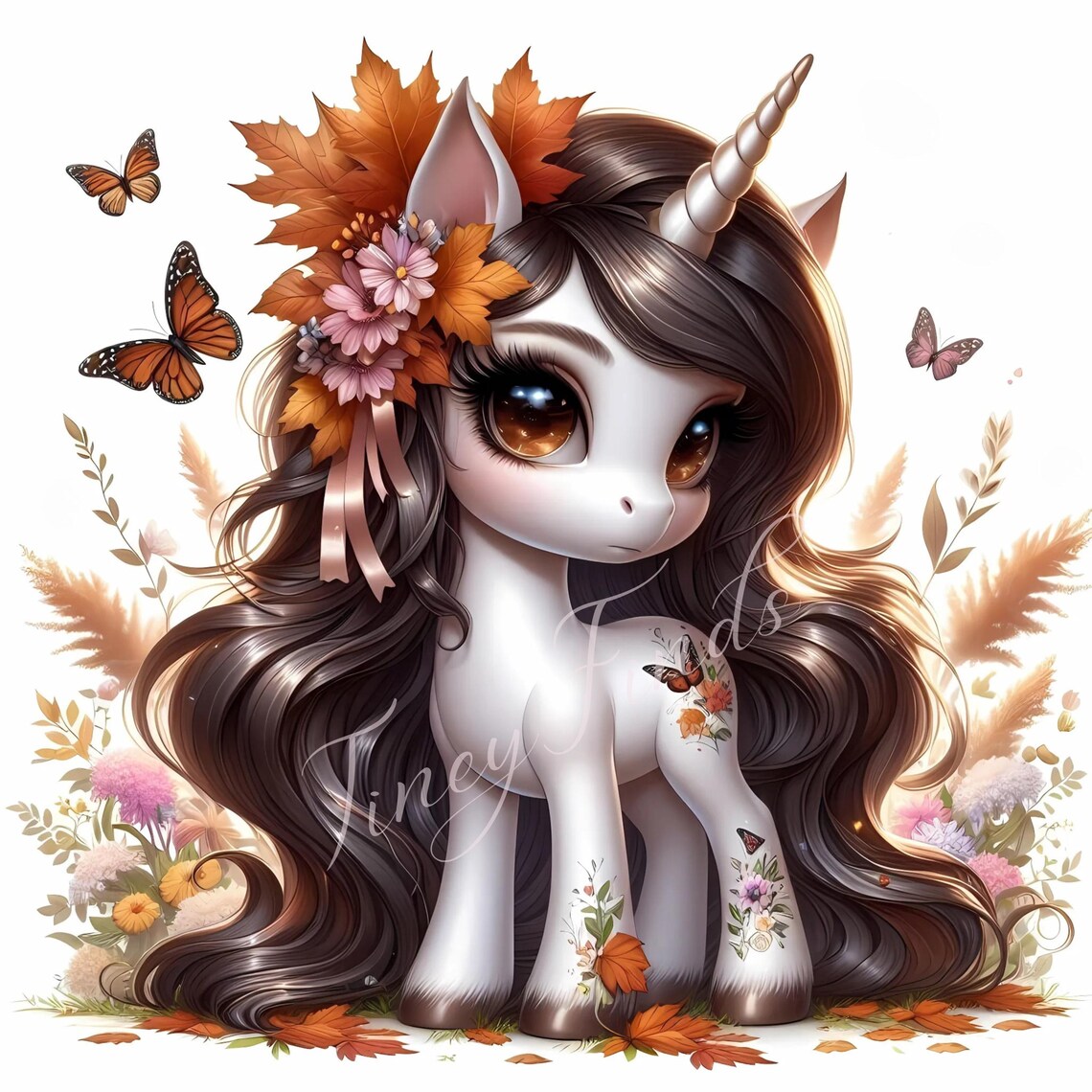 Autumn Baby Unicorn Clipart: Fall Leaves, Butterflies (digital Download ...