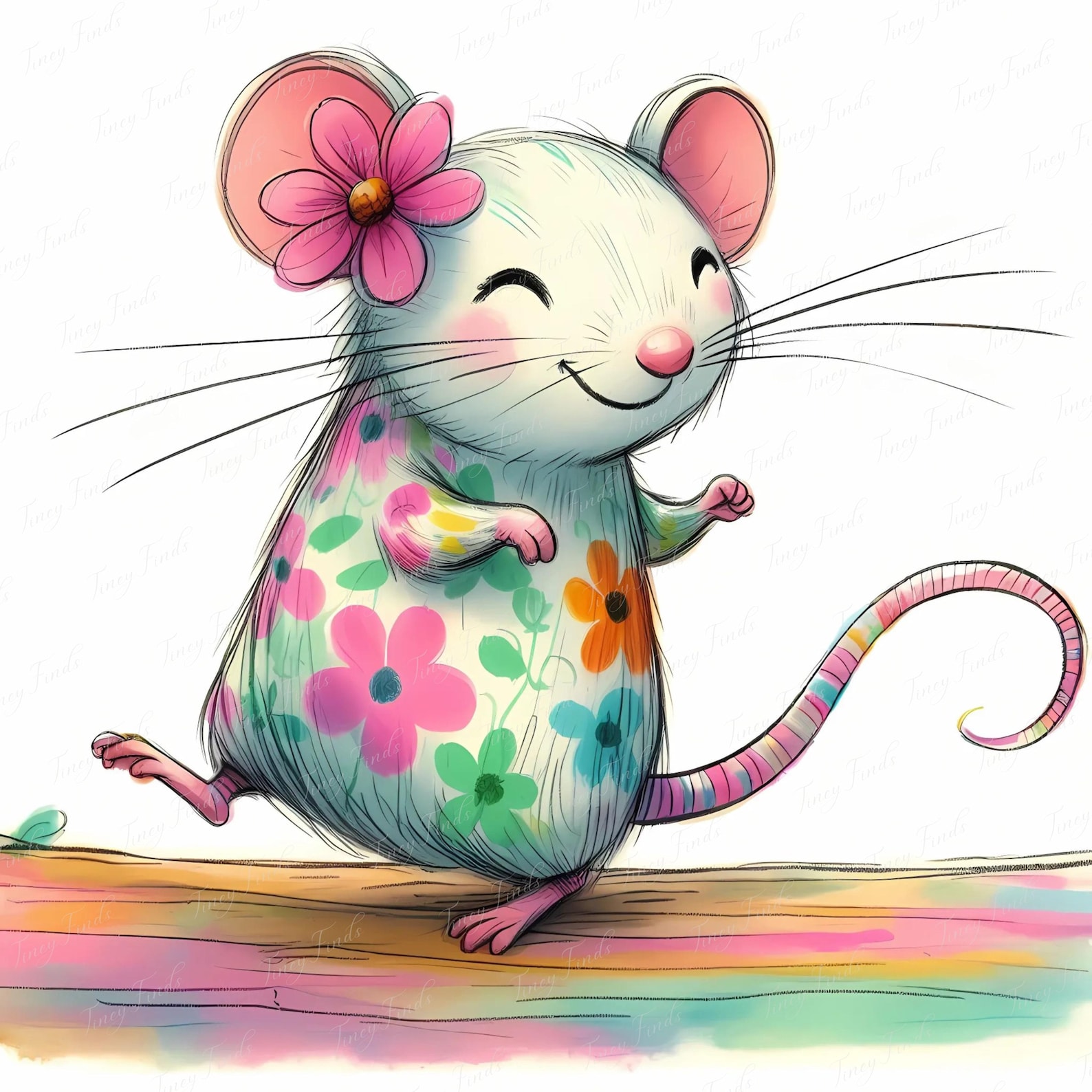 Floral Watercolor Rat Drawing Clipart | Cute Boho Rat Digital Art ...