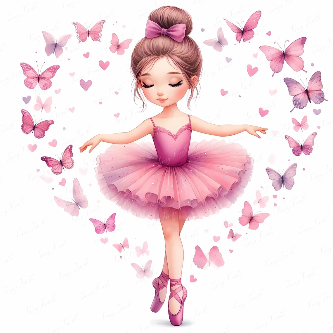 Ballerina Girl Clipart: Pink Tutu, Butterflies, Ballet Dance Print, (12 ...