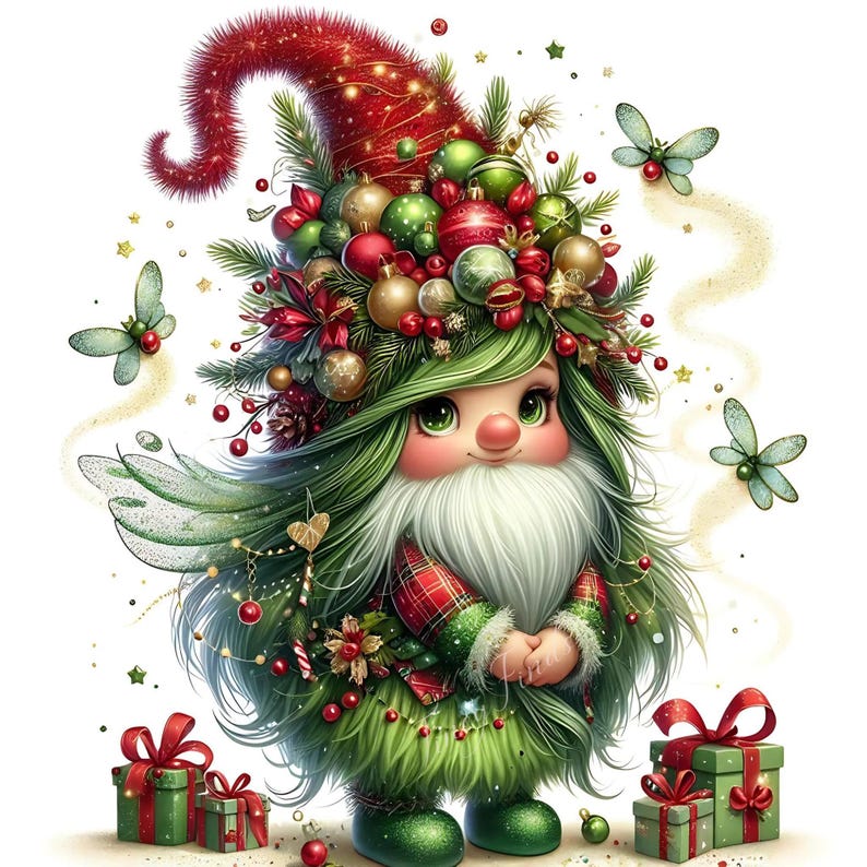 Christmas Gnome Clipart: Holiday Lights, Fairy Wings (12 Jpegs ...