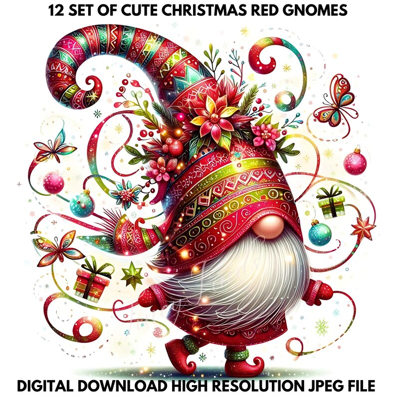 Festive Christmas Gnome Clipart Bundle: Red Holiday Designs (JPEG) - Etsy