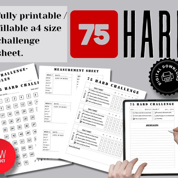 75 Hard Challenge Daily Checklist - Etsy