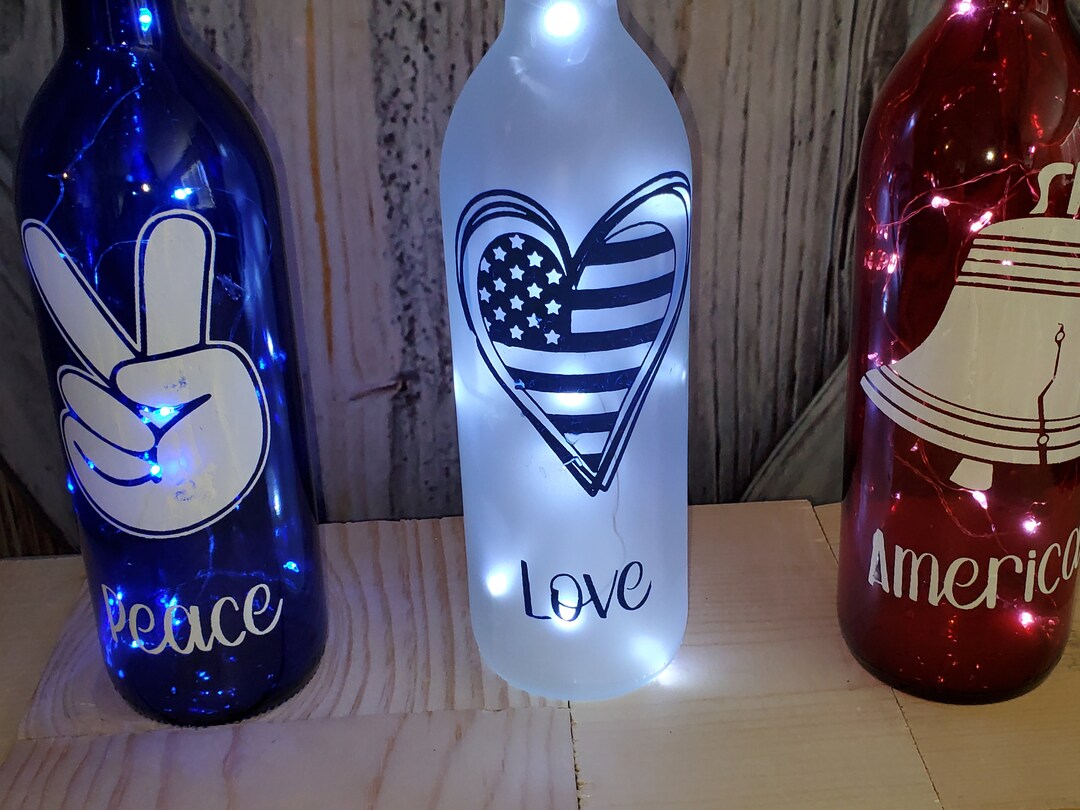 Patriotic Lighted Wine Bottles, Red White and Blue LED Lighted Wine ...