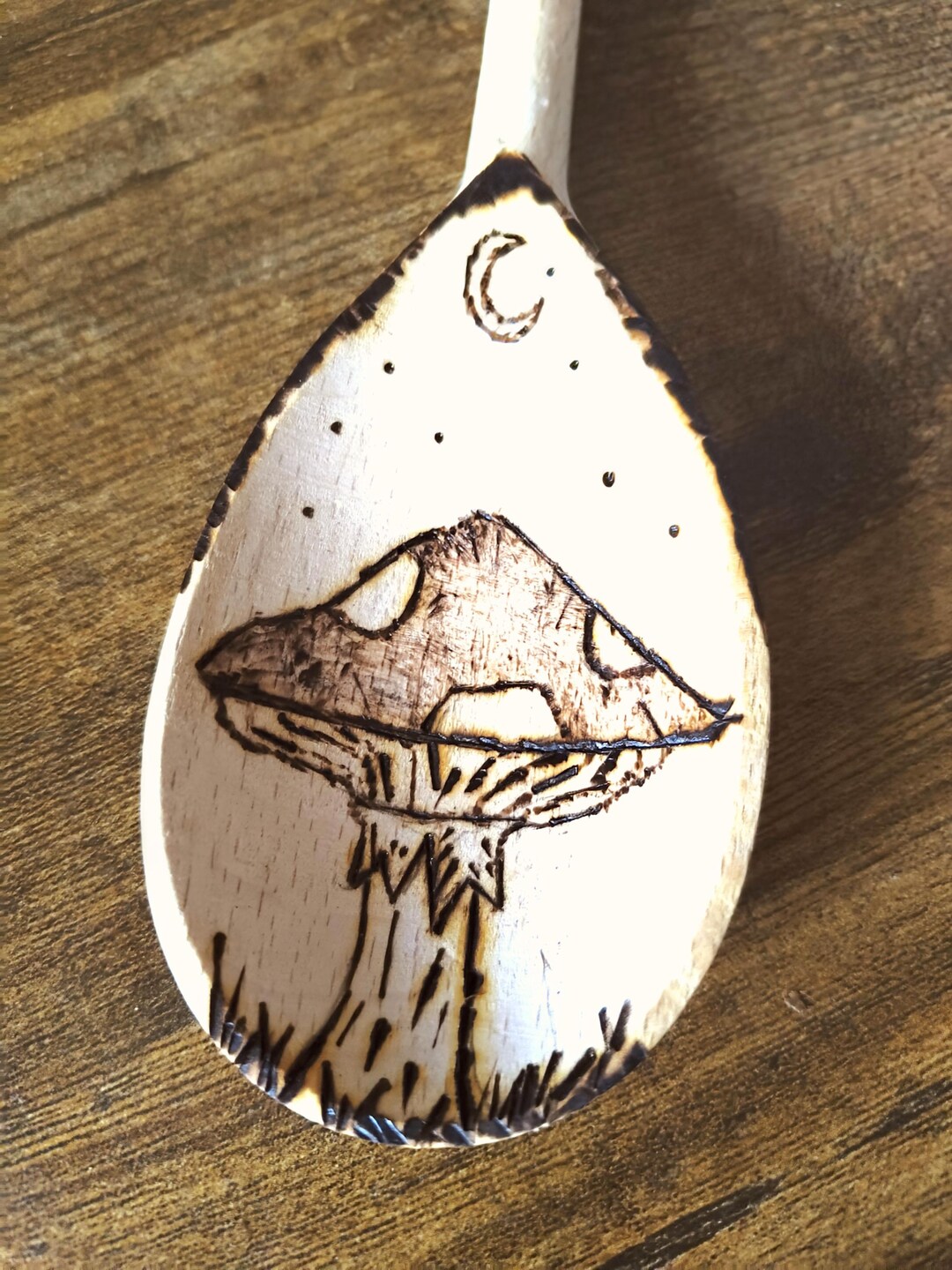 Hand Burned Starry Night Toadstool Wooden Mixing Spoon Kitchen Witch ...