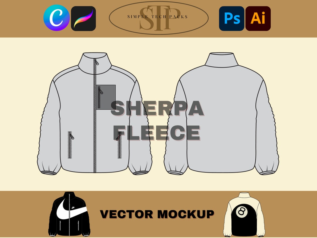 Furry Sherpa Fleece Streetwear Tech Pack Mockup, Adobe Illustrator ...