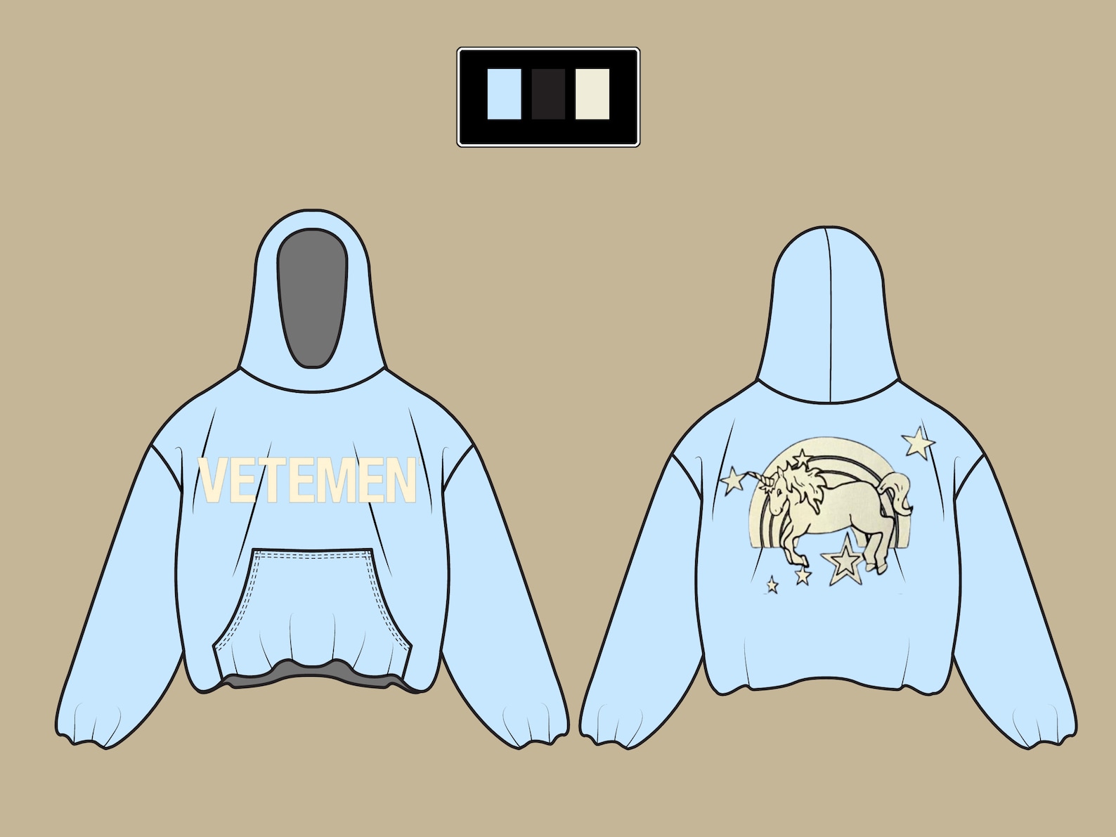 Baggy Hoodie Mockup Streetwear Tech Pack, Adobe Illustrator Vector ...