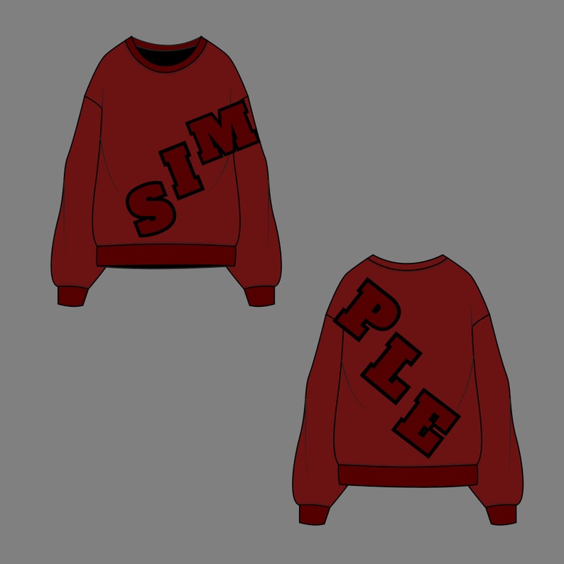 Streetwear Crewneck Sweater Vector Tech Pack Template, Digital Clothing ...