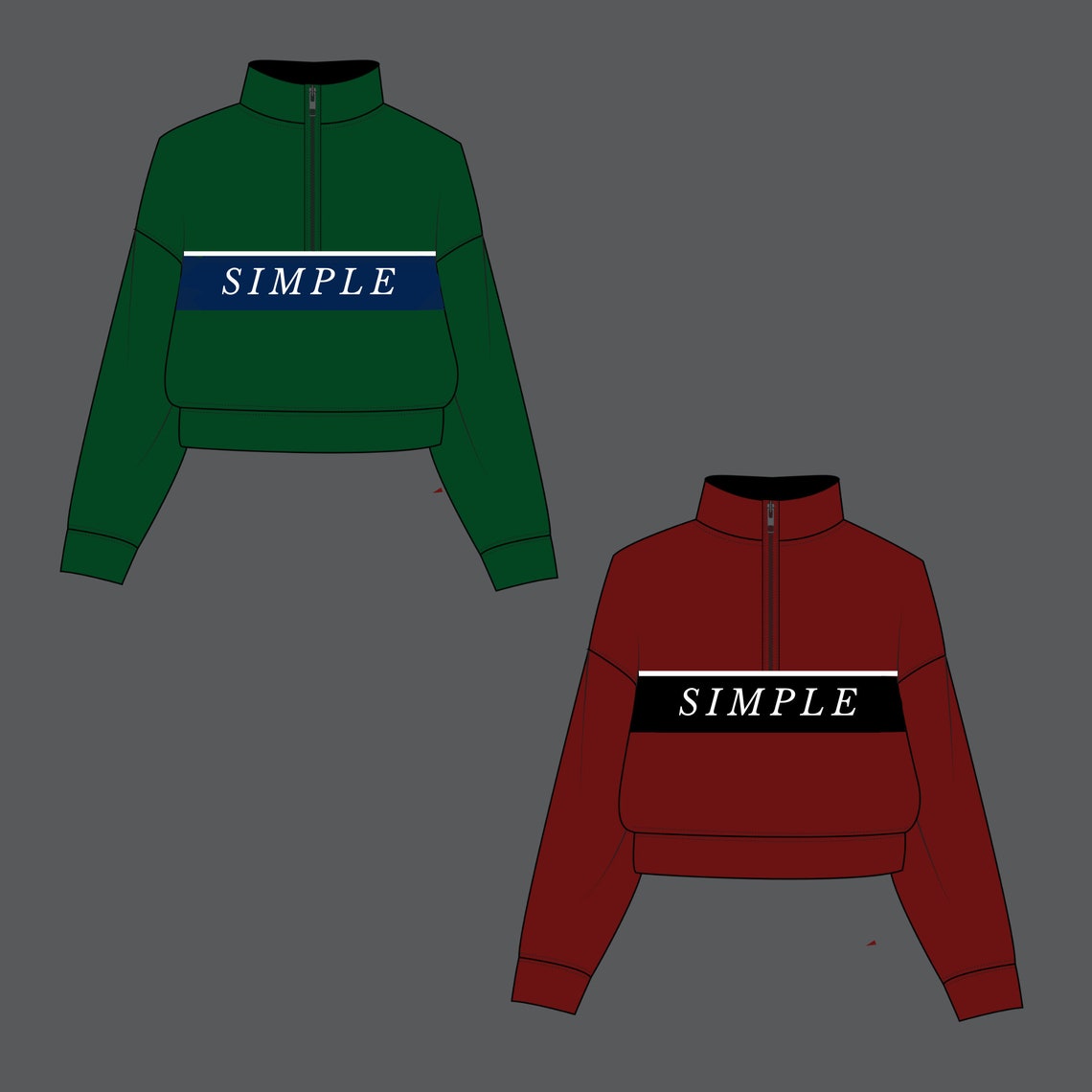 Quarter Zip Clothing Tech Pack Mockup Template, Vector Adobe ...