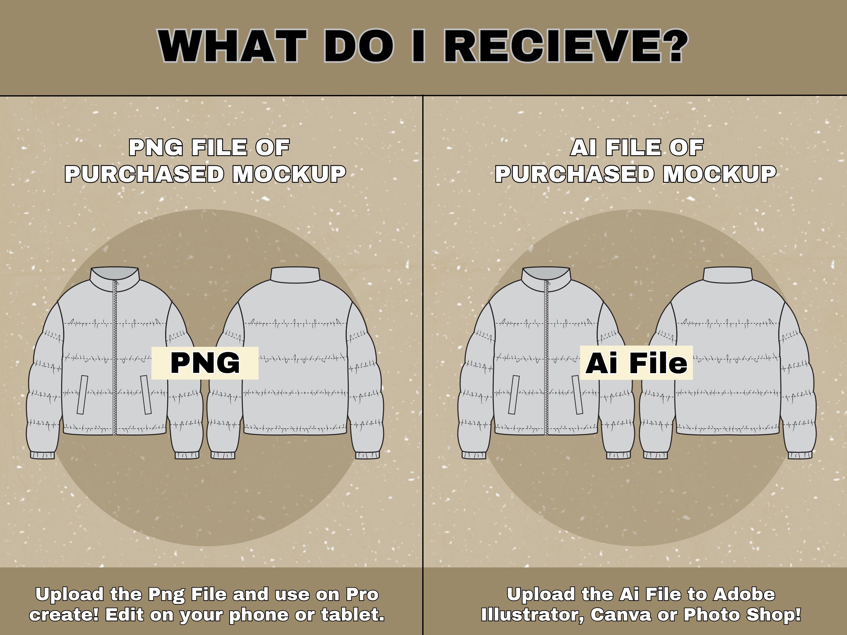 Streetwear Puffer Jacket Tech Pack Mockup, Clothing Design Vector ...