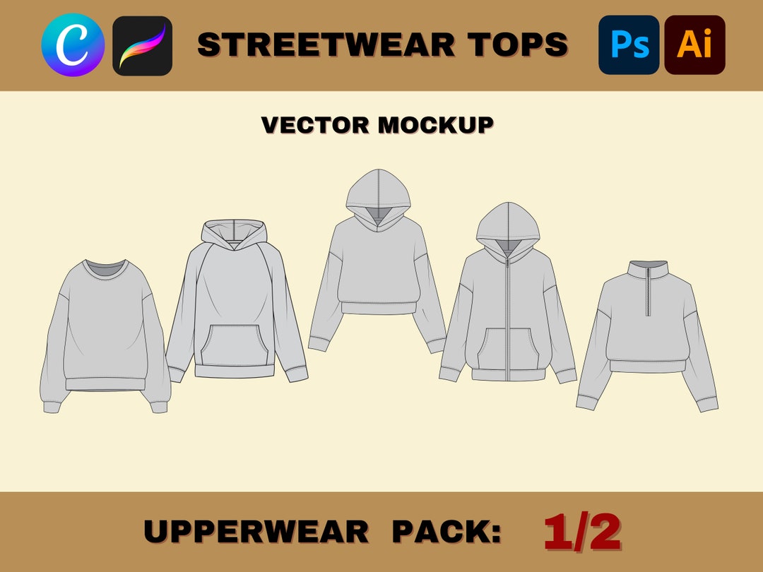 Streetwear Tech Pack Mockup Clothing Design Template, Vector ...
