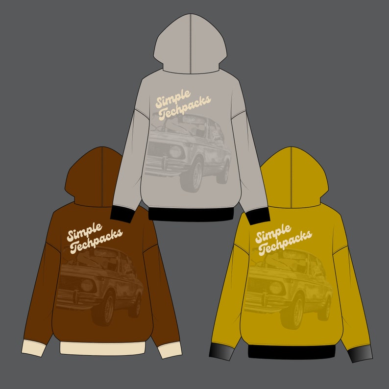 Zip up Hoodie Mockup Illustrator Template, Apparel Tech Pack Clothing ...